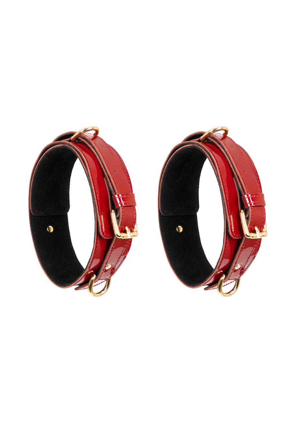 Luxury hip cuffs, lacquered leather garters. Burgundy