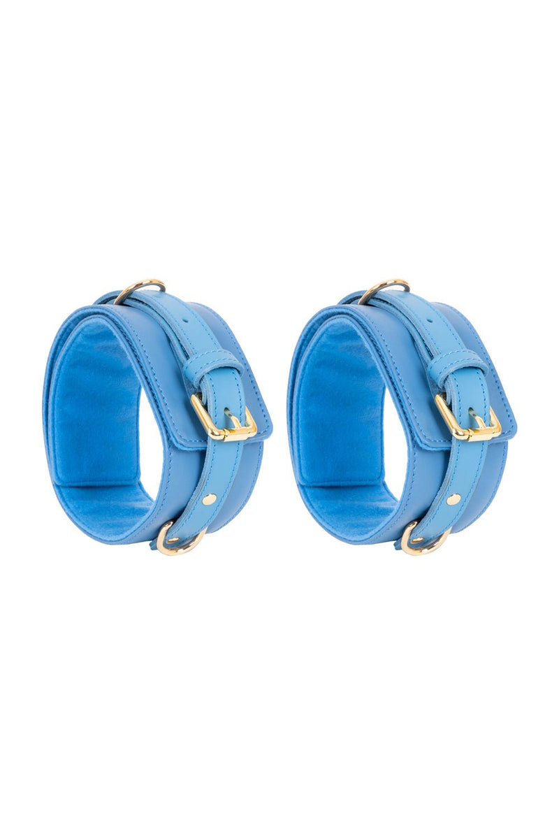 Thigh cuffs. Leather Garters. Blue