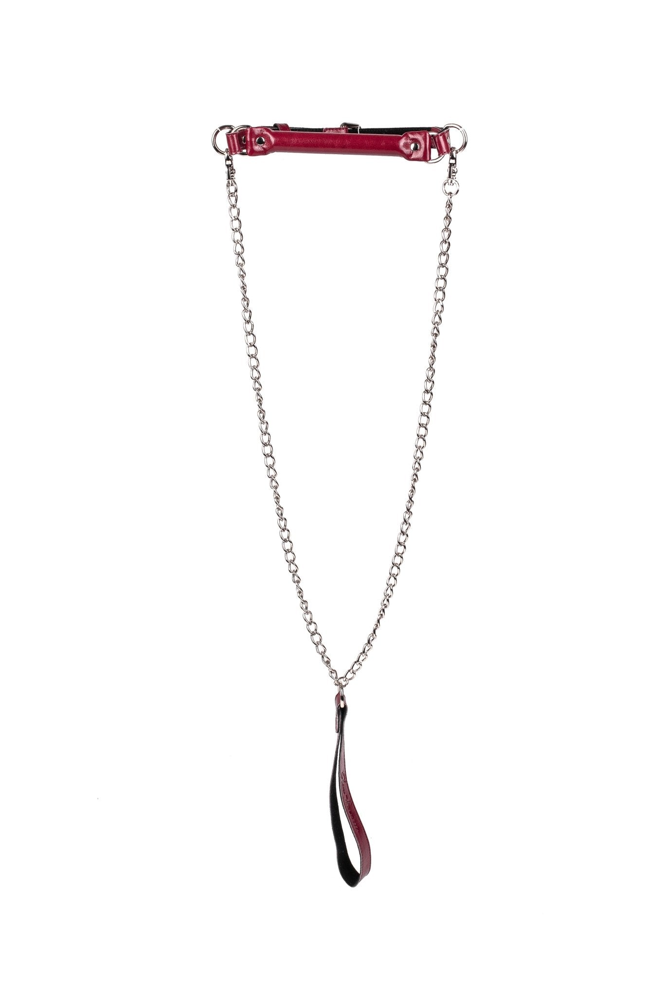 Vegan Leather Bridle Mouth Restraint with removable chain leash. Burgu